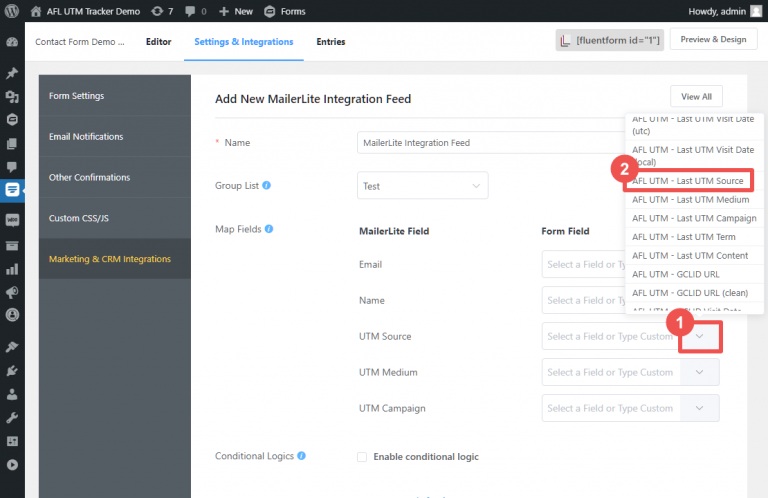 Mapping conversion attribution data in Fluent Forms Add-ons - Appfromlab