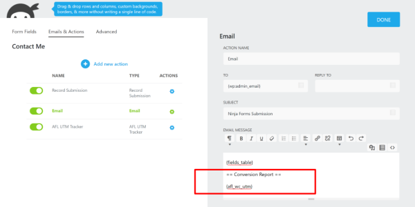 Setup UTM conversion tracking for Ninja Forms - Appfromlab